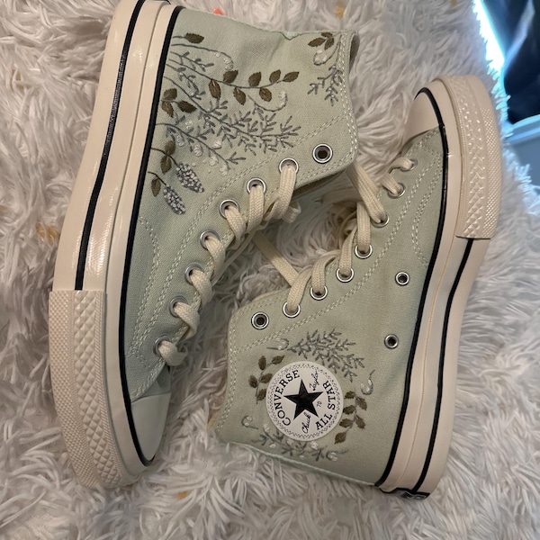 Custom Embroidered Converse High Tops, Small Flower Embroidered ...