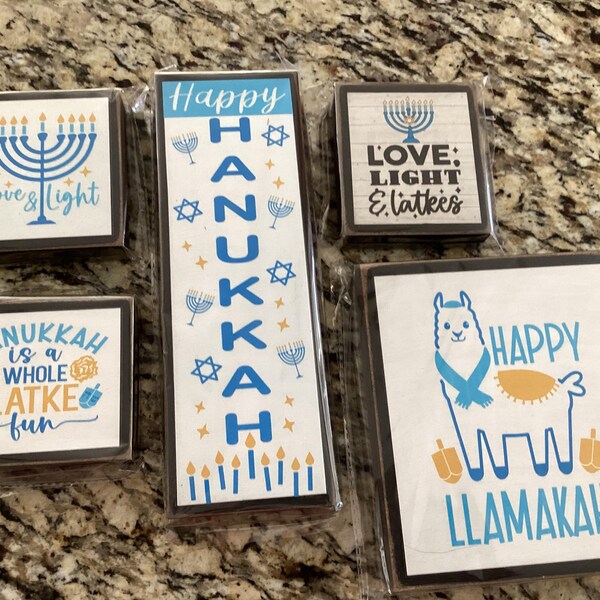 Hanukkah Decor, Hanukkah Tiered Tray Decor, Mini Hanukkah Block Signs ...