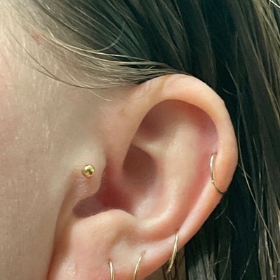 Gold Triple Forward Helix, 16g, 2mm 3mm 4mm Balls, Labret Studs, 6mm ...