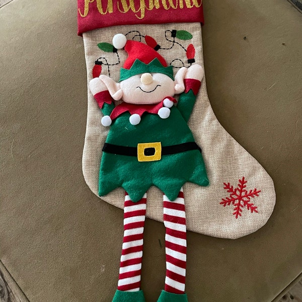 Personalised Elf Christmas Stocking With Dangly Legs - Etsy