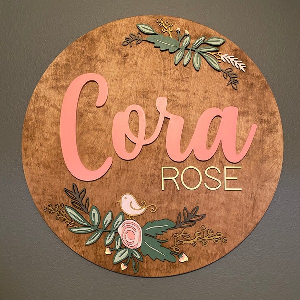 Floral Round Name Sign Round Name Sign Nursery Name Sign Custom Round ...
