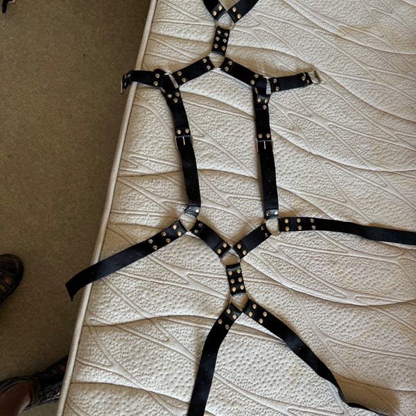 Leather Men's Bulldog Harness Adjustable Harness With Chain Black & Red ...