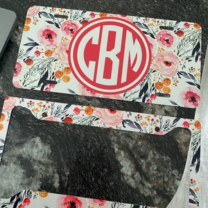 Pink Flower Monogram License Plate Personalized Car Tag Monogram ...