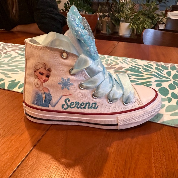 Custom Princess Elsa Converse With Sparkle Bows Personalized Frozen ...
