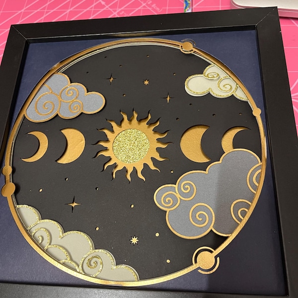 3D Moon Phases and Sun Shadow Box, Celestial Shadow Box, Stars 3D SVG ...