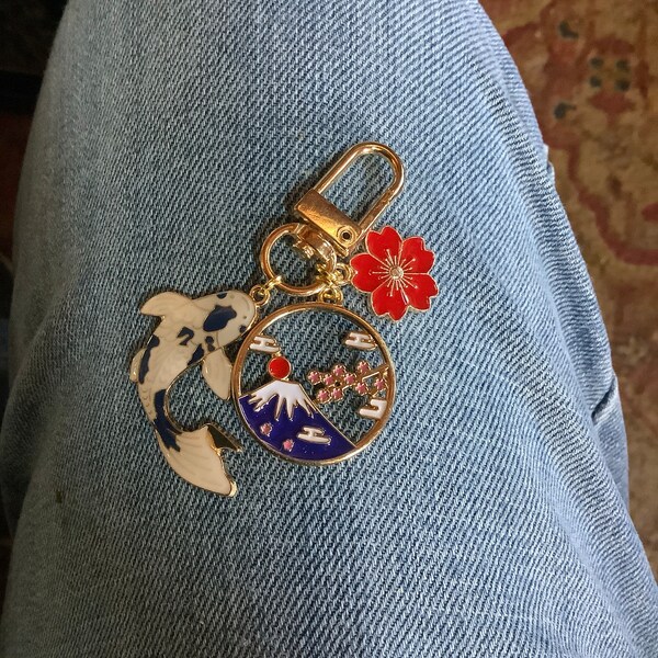 Keyring Japanese Mountain Phone Charm, Phone Case Decor, Koi Fish Fan ...