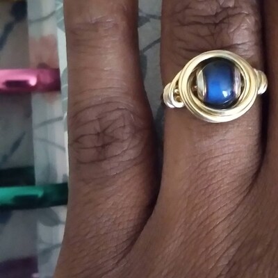 14K Gold Mood Ring, Mood Bead Ring, 14K Gold Filled Ring, Wire Wrapped ...