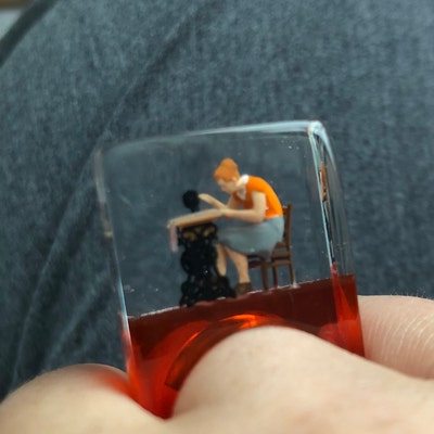 Sewing Machine Handmade Sewing Ring With a Mini Seamstress and Her ...