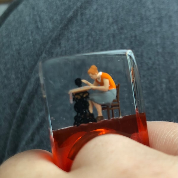 Sewing Machine – Handmade Sewing Ring With a Mini Seamstress and Her ...