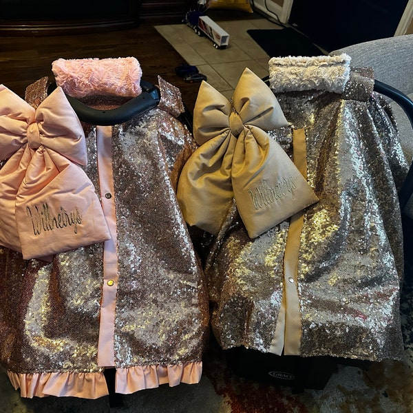 Baby Car Seat Cover - Solid Peaches N Cream W/ Rose Gold Glitz Sparkle ...