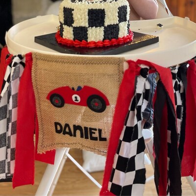 Racing Girl Birthday Banner Race Car High Chair Garland - Etsy