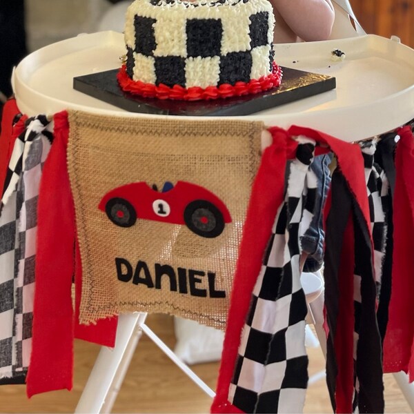 Racing Girl Birthday Banner, Race Car, High Chair Garland, Checkered ...