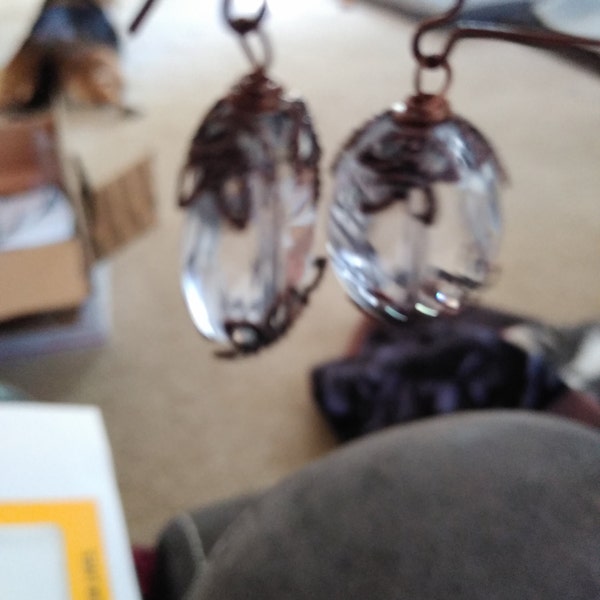The Old Salem Soothsayer. Antiqued Copper & Lucite Crystal Earrings # ...