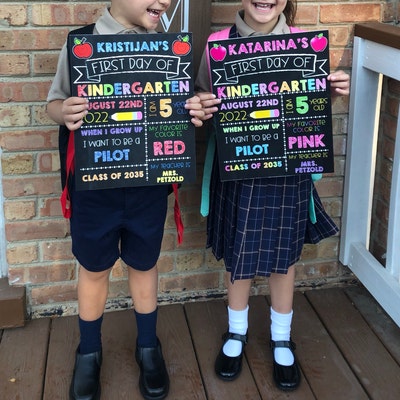 Editable Colorful First Day of School Chalkboard Sign, Reusable First ...