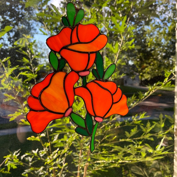 Golden California Poppy Stained Glass - Etsy