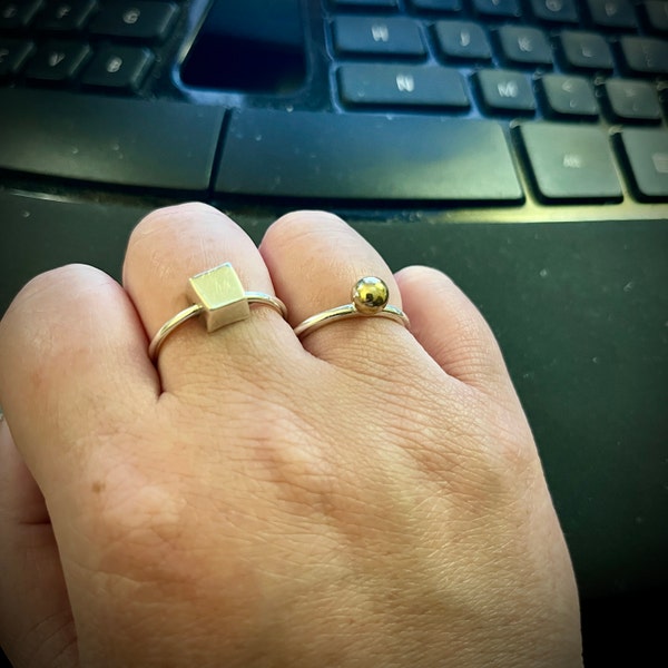 Simple Ball Ring - 925 Sterling Silver Ring - Handmade Two Tone Ring ...