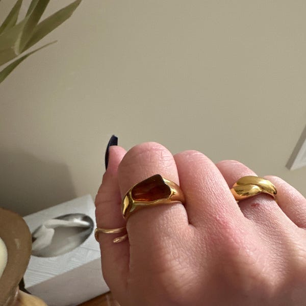 Gemstone Ring, Chunky Gold Ring, Dome Ring, Croissant Statement Ring ...