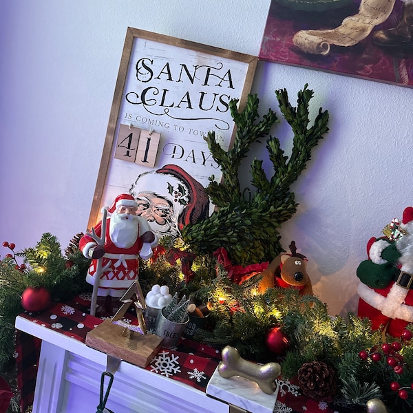 Christmas Countdown Wood Sign, Santa Claus Christmas Countdown ...