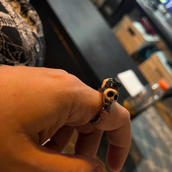 Pink Tourmaline Skull Ring \ Horror Skull Ring \ Rough Stone Ring ...