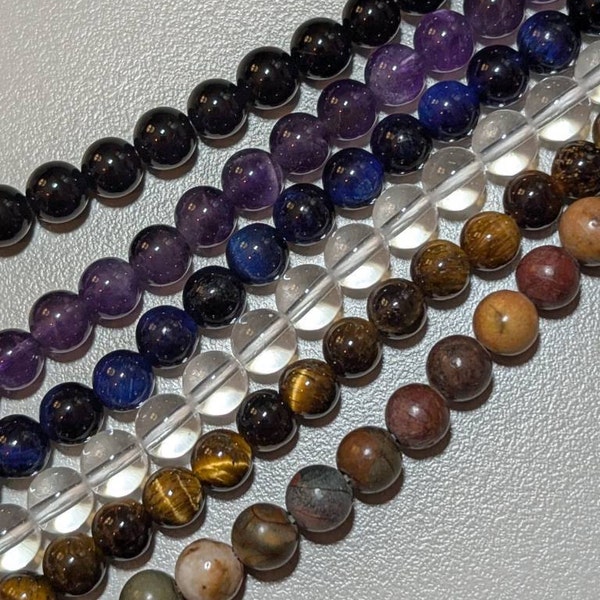 70 Options Natural Gemstone Round Smooth Beads Healing Genuine Stone ...
