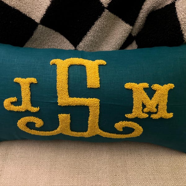 Monogram Pillow Cover With Punch Needle Embroidery, Personalized ...