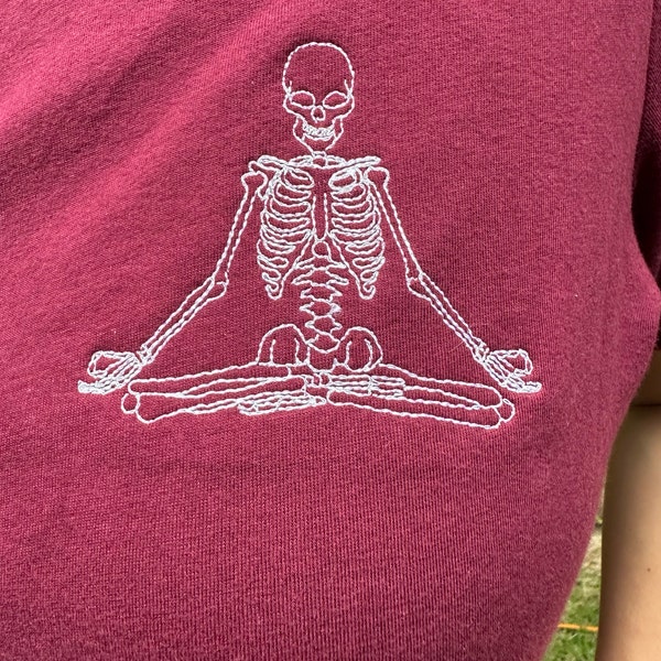 Skeleton Embroidery Design. Halloween Skeleton Meditating Embroidery ...