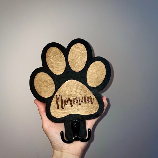 Personalized Dog Lead Hanger | Paw Print Hook, Birch Wood - Etsy UK