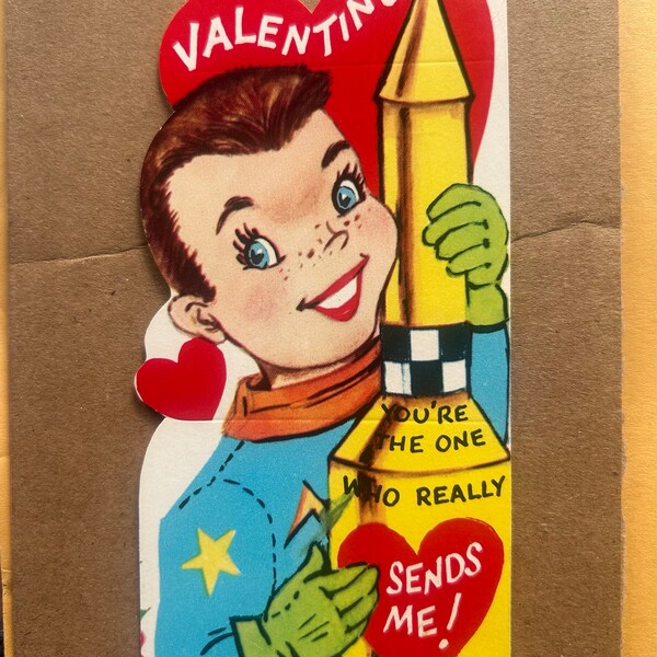 Vintage Astronaut Space Valentine Greeting Card Astronaut Looking ...