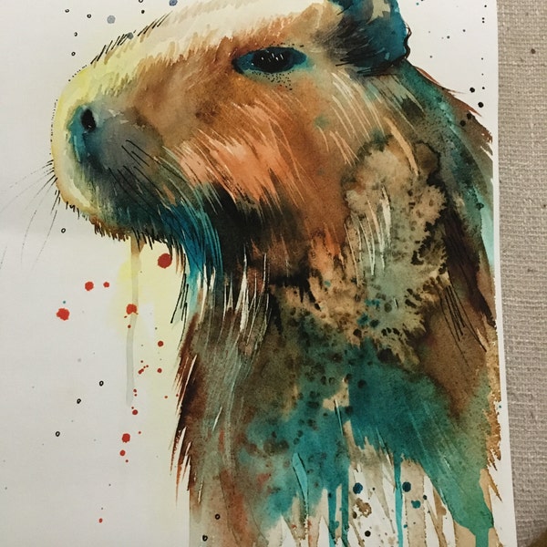 Capybara Watercolor Painting Print by Slaveika Aladjova, Art, Animal ...