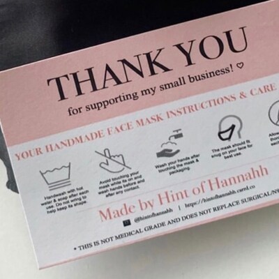 EDITABLE Face Mask Label Care Card, THANK YOU for Your Order Card, Face ...