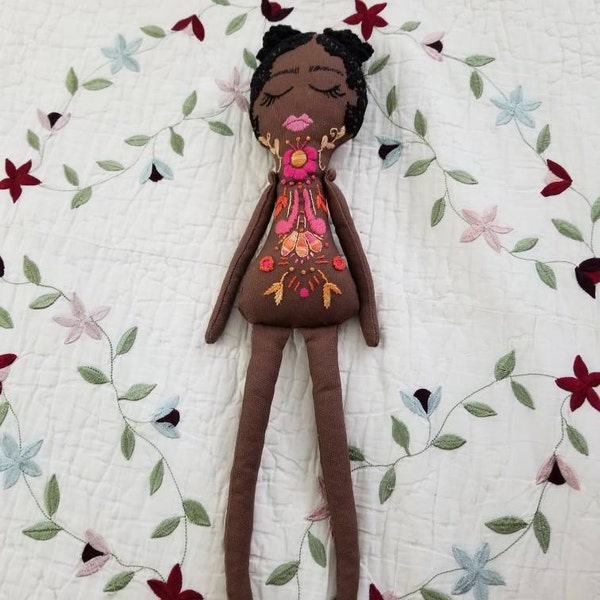 Hand Embroidered Girl Hiding Behind Flowers. Quirky Embroidered Hair 3D ...