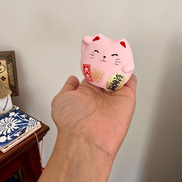 Japanese Maneki Neko Medium Pink Lucky Cat for Love and Happiness With ...