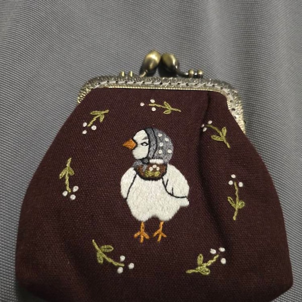 Duck Embroidered Denim Coin Purse, Small Change Pouch With Flower ...