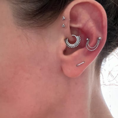 NEW 14K Solid Gold Vertical Helix Chain Piercing Unique Gold Barbell ...