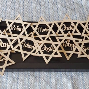 Passover Name Tags, Wood Star of David Place Tag, Rosh Hashanah ...