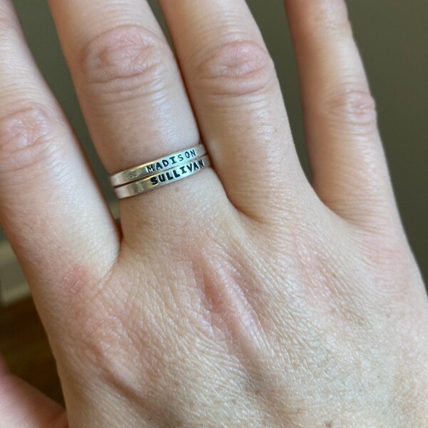 Minimalist Personalized Stacking Name Rings - 925 Sterling Silver ...