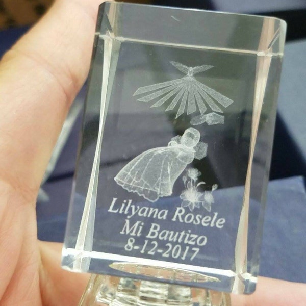 12 Pcs 3D Crystal Cube Baptism Favors With Engraving and Free Organza ...