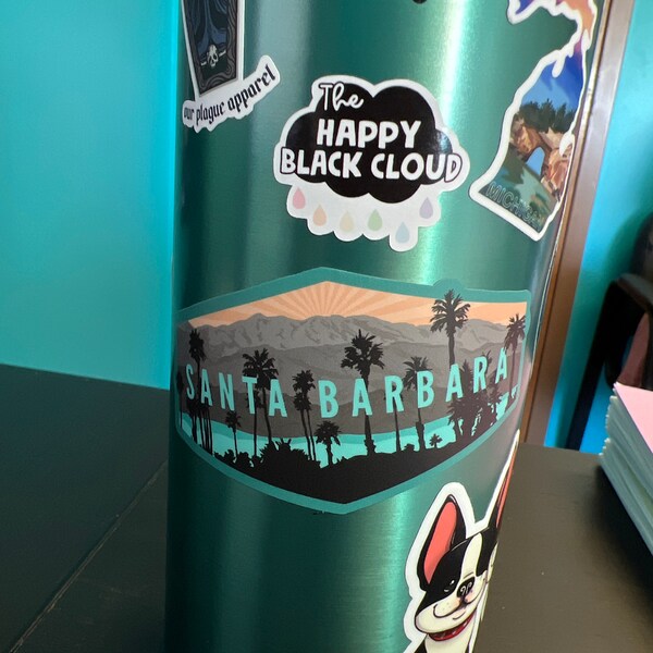 Sticker, Santa Barbara, California, Palm Trees & Mountains, Contour ...