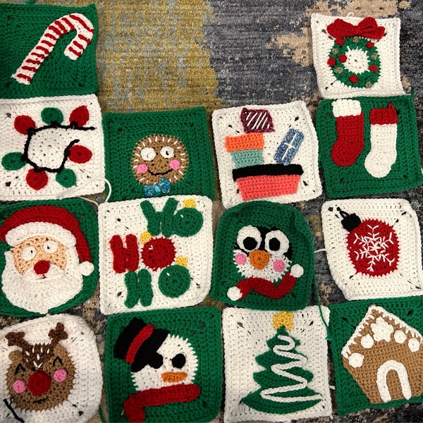PDF Patterns - Christmas Granny Squares - Christmas Theme - Holiday ...
