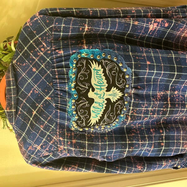Upcycled Denim Jacket Embellished Jean Jacket Longhorn and Feather ...