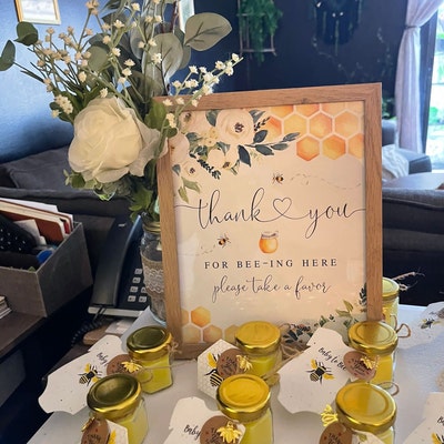 Bee Thank You for Beeing Here Favor Sign Rustic Gender Neutral Honey ...