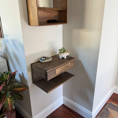 Modern Black Floating Shelf With LED Light, Thick Wall Shelf, Wooden ...