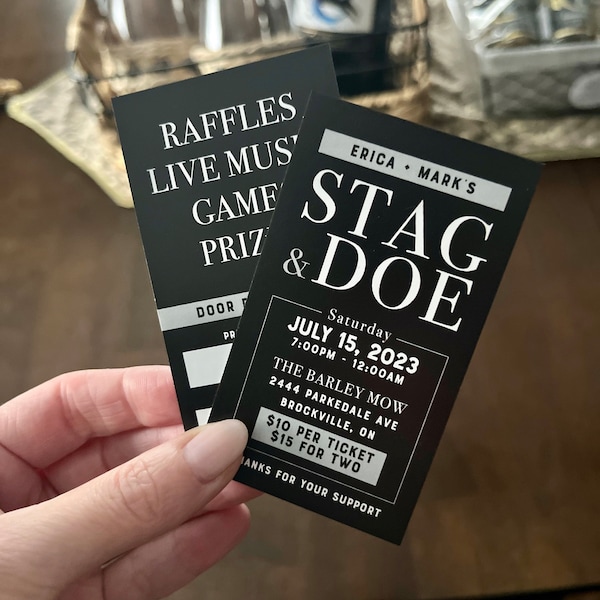 Stag and Doe Tickets: Modern Black & Grey Design - Etsy