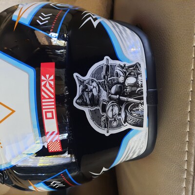 Motorcycle Helmet Sticker Cat on Motorcycle Sticker Gift for Cat Lovers ...
