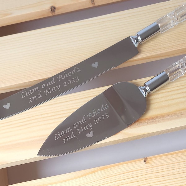 Personalised Engraved Wedding Cake Server Set With Free Ribbon Bows ...
