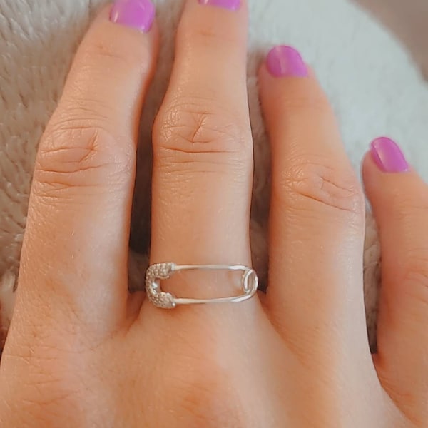Solid Gold Safety Pin Ring, 14k Gold Unique Statement Ring, Friendship ...