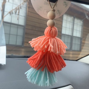 Tassel Car Charm Rainbow Car Accessories Rear View Mirror Hanging Car ...