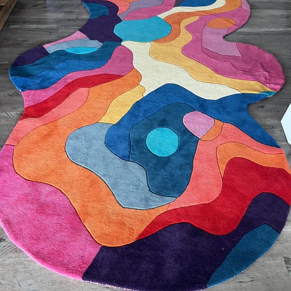 Hand-tufted Wool Rug, Irregular Shape Area Rug, Amoeba Abstract Rug ...