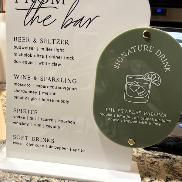 Signature Drink Bar Sign, Drinks Menu, Bar Sign, Acrylic Drink Menu ...