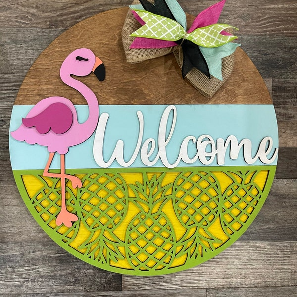 Flamingo Pineapple Welcome Sign, Summer Sign, Summer Door Decor ...